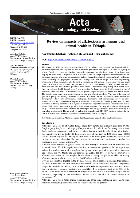 (PDF) Review on impacts of aflatoxicosis in human and animal health in ...