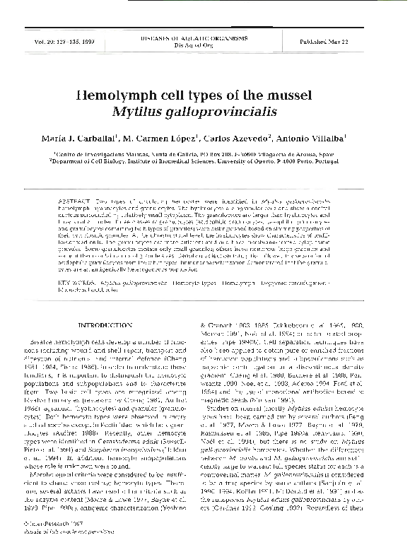 (PDF) Hemolymph cell types of the mussel Mytilus galloprovincialis
