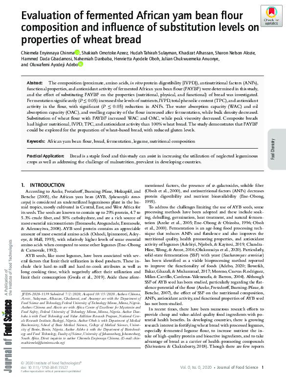(PDF) Evaluation of fermented African yam bean flour composition and influence of substitution ...