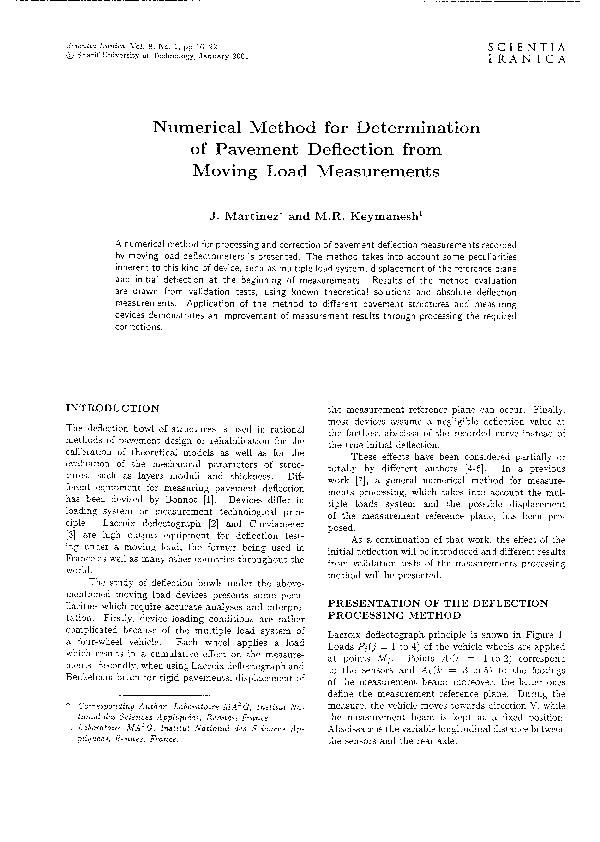 (PDF) Numerical Method for Determination of Pavement Deflection from Moving Load Measurement