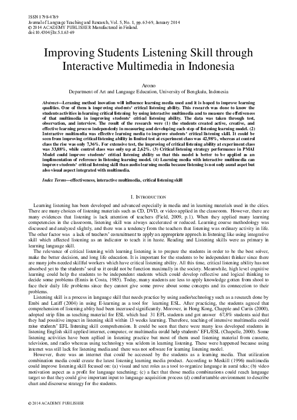 (PDF) Improving Students Listening Skill through Interactive Multimedia in Indonesia
