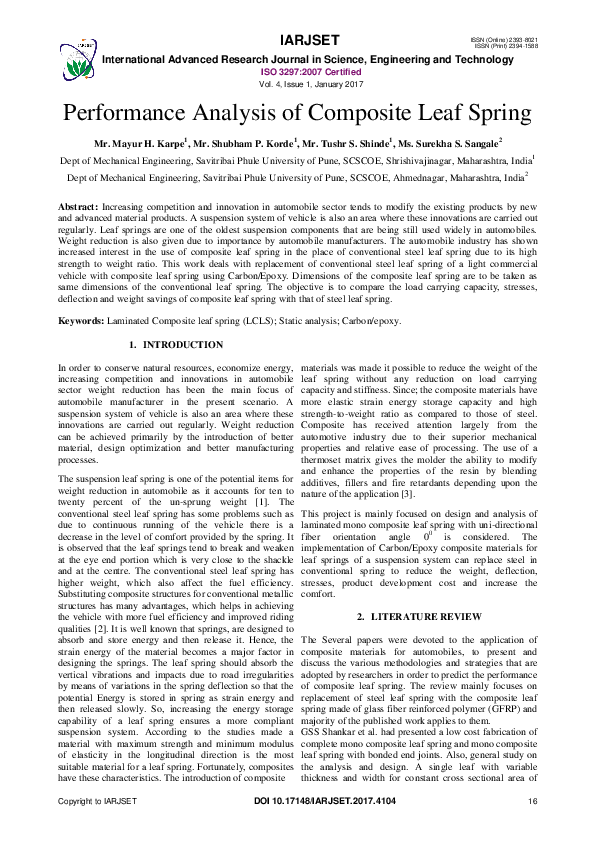 (PDF) Performance Analysis of Composite Leaf Spring | Shubham Korde - Academia.edu