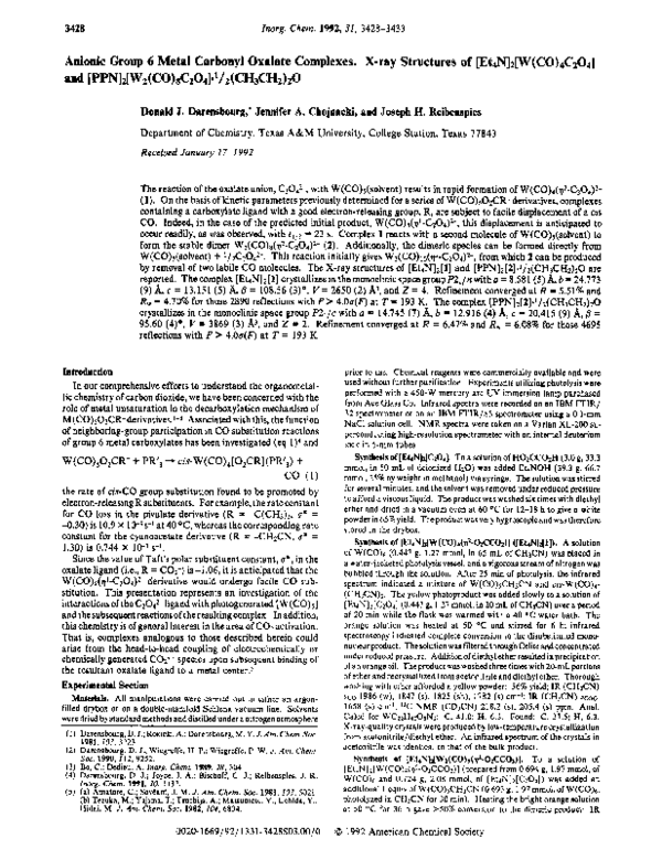 (PDF) Anionic Group 6 metal carbonyl oxalate complexes. X-ray ...