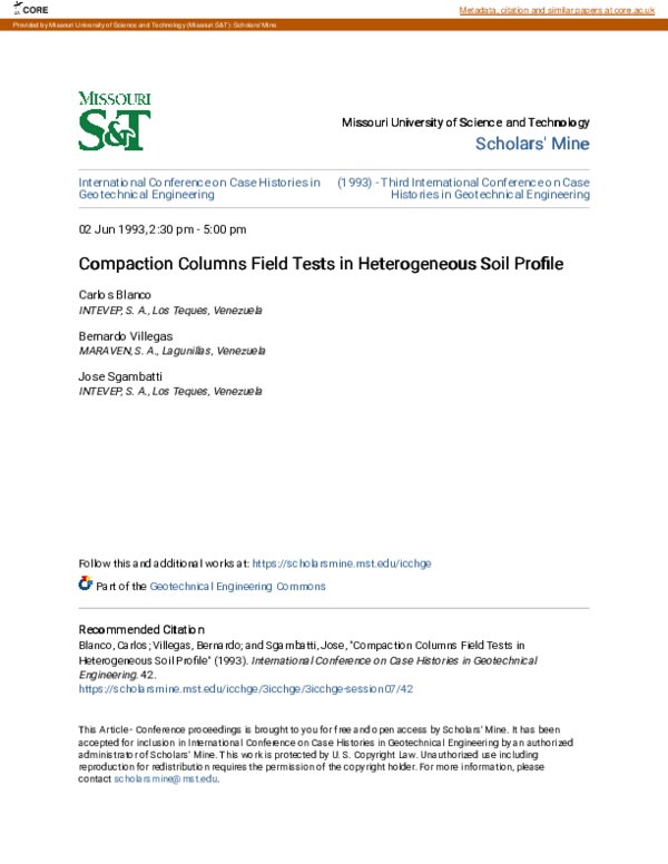 (PDF) Compaction Columns Field Tests in Heterogeneous Soil Profile