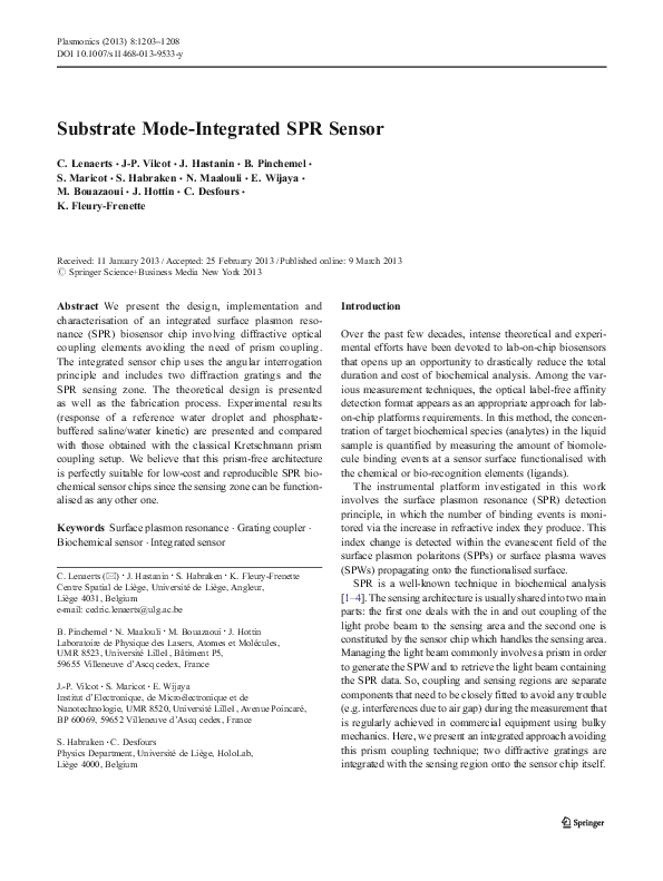 (PDF) Substrate Mode-Integrated SPR Sensor | edy wijaya - Academia.edu