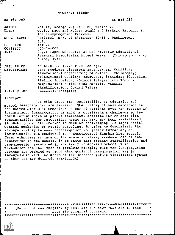 (PDF) Goals, Race and Roles: Staff and Student Patterns in the ...