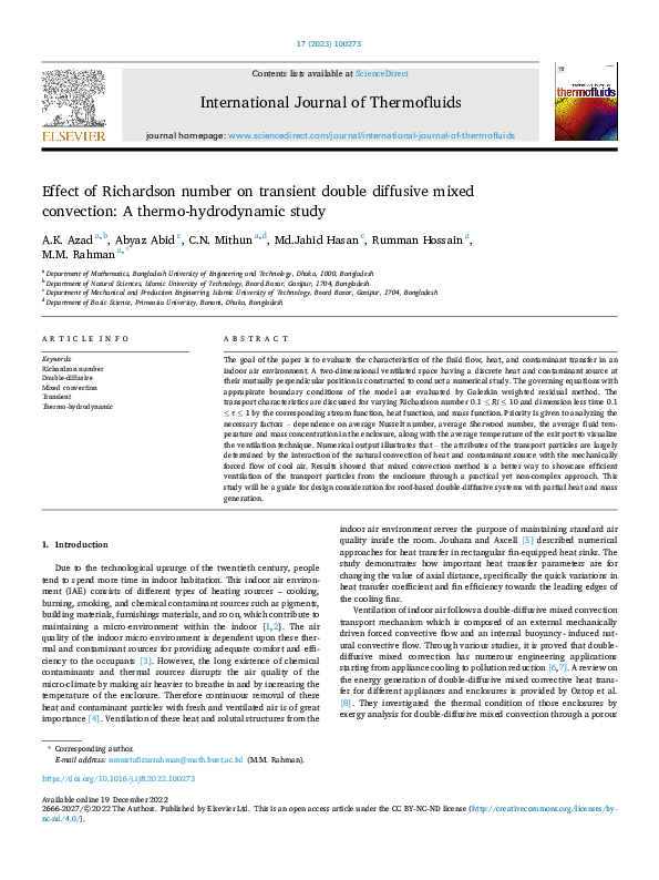 (PDF) Effect of Richardson number on transient double diffusive mixed ...