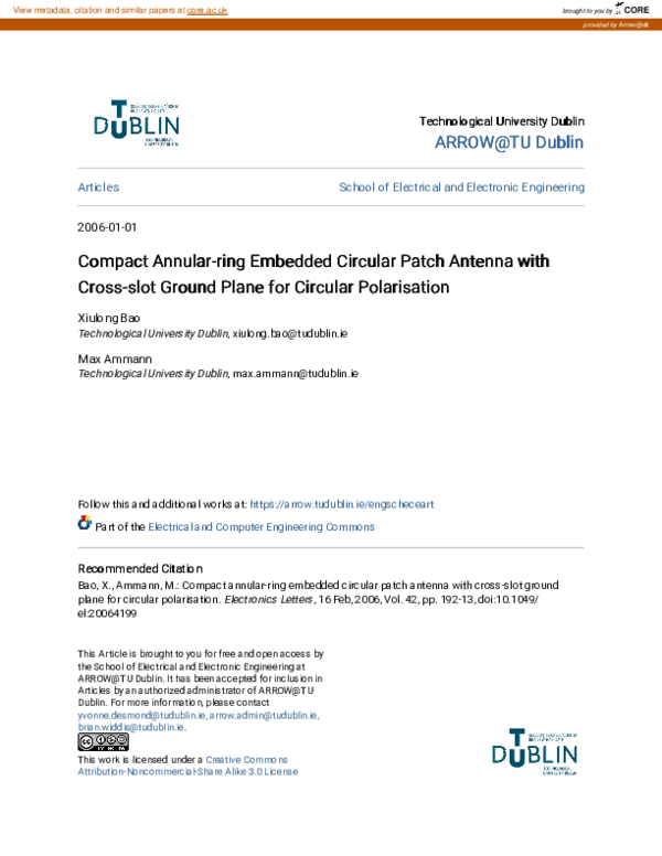 (PDF) Compact annular-ring embedded circular patch antenna with cross-slot ground plane for ...