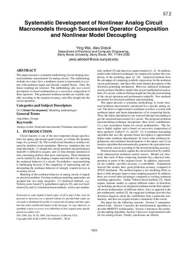 (PDF) Systematic development of nonlinear analog circuit macromodels through successive operator ...