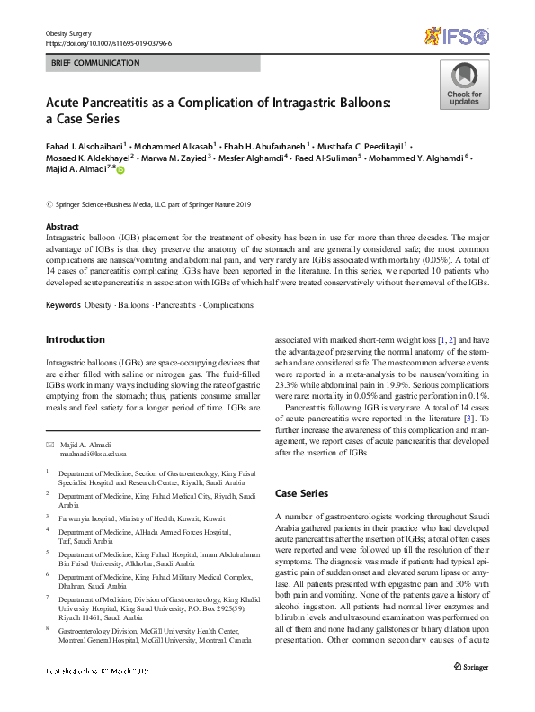 (PDF) Acute Pancreatitis as a Complication of Intragastric Balloons: a Case Series