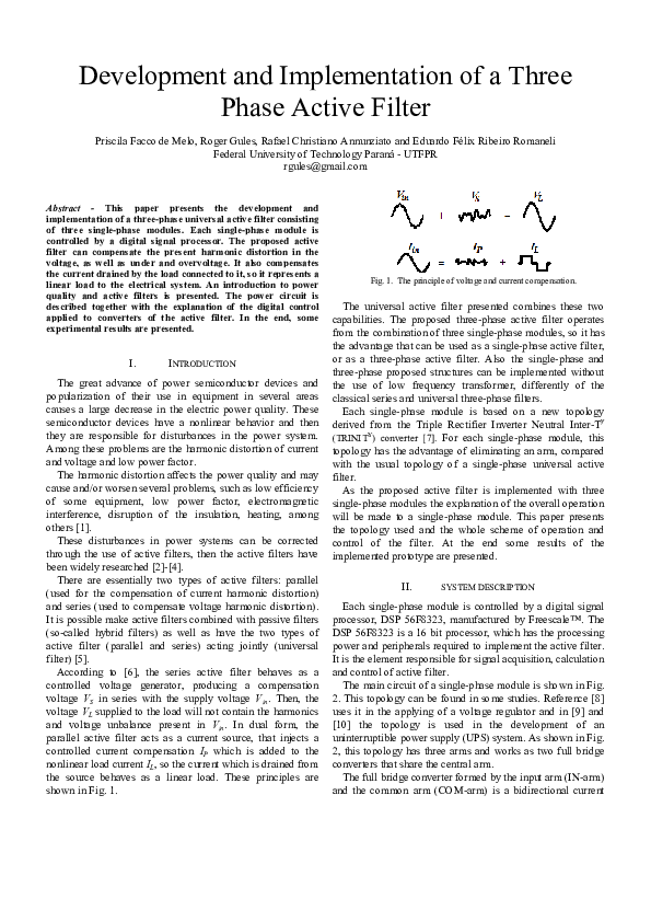 (PDF) Development and implementation of a three phase active filter