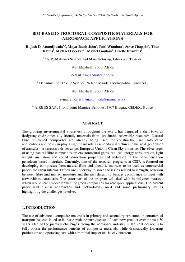 (PDF) Bio-based Structural Composite Materials for Aerospace Applications