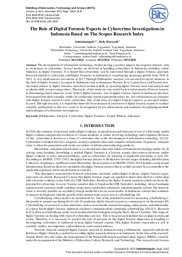(PDF) The Role of Digital Forensic Experts in Cybercrime Investigations in Indonesia Based on ...