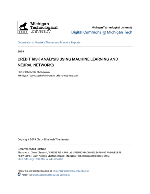 (PDF) Credit Risk Analysis Using Machine Learning and Neural Networks