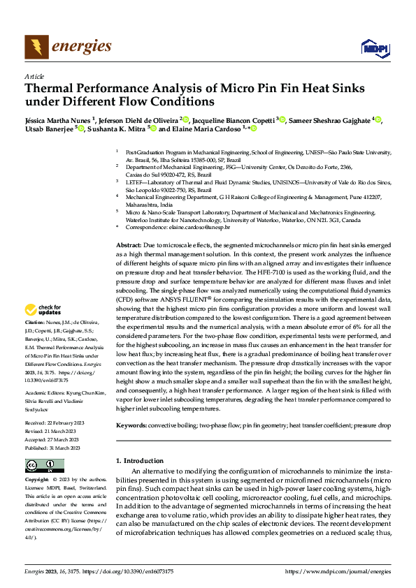 (PDF) Thermal Performance Analysis of Micro Pin Fin Heat Sinks under ...