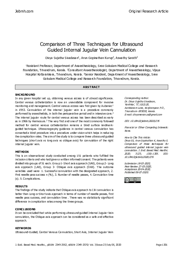 (PDF) Comparison of Three Techniques for Ultrasound Guided Internal ...