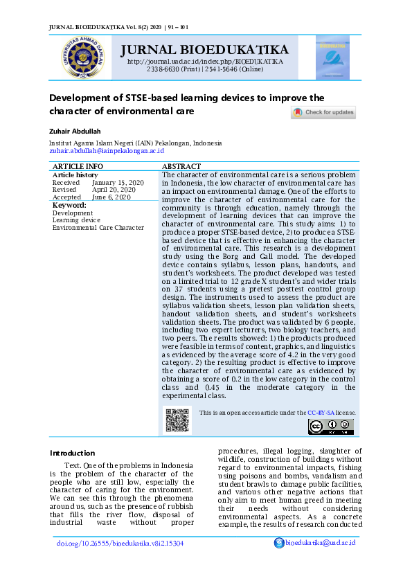 (PDF) Development of STSE-based learning devices to improve the ...