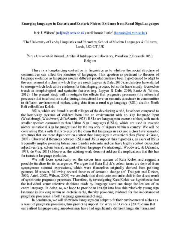 (PDF) Emerging languages in Esoteric and Exoteric Niches: Evidence from Rural Sign Languages ...