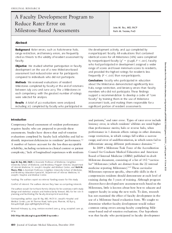 (PDF) A Faculty Development Program to Reduce Rater Error on Milestone ...