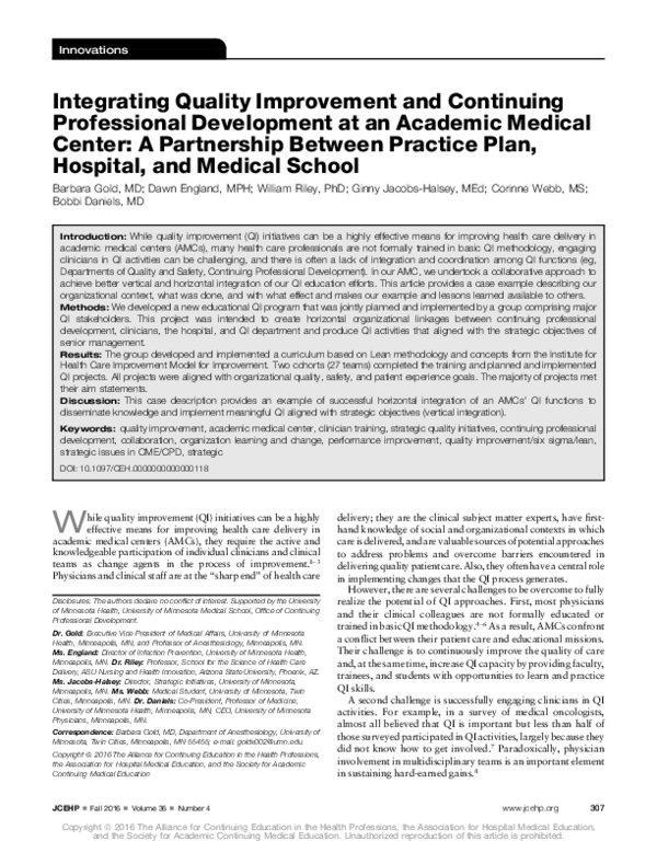 (PDF) Integrating Quality Improvement and Continuing Professional ...