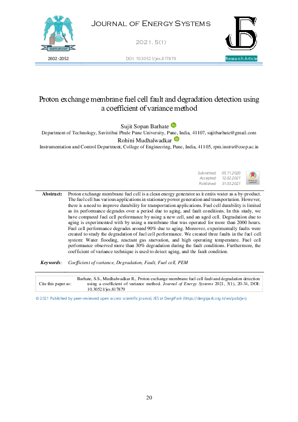 (PDF) Proton exchange membrane fuel cell fault and degradation detection using a coefficient of ...