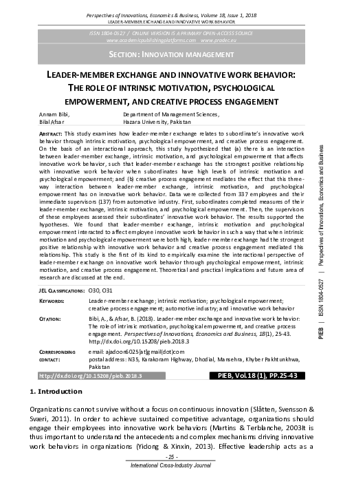 (PDF) Leader-member exchange and innovative work behavior: The role of intrinsic motivation ...