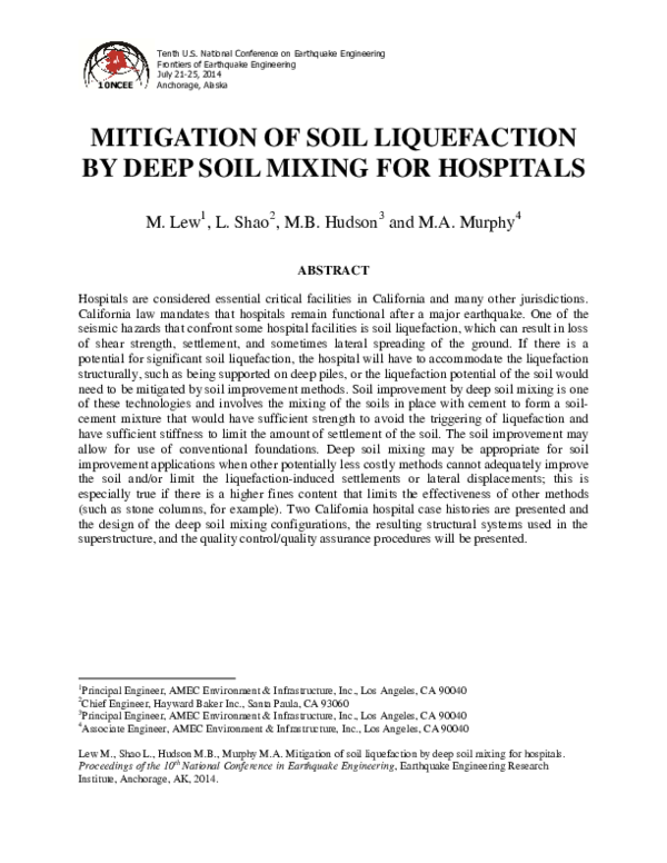 (PDF) Mitigation of Soil Liquefaction by Deep Soil Mixing for Hospitals