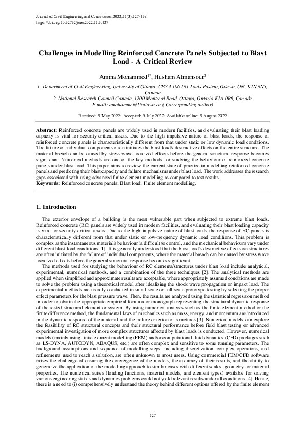 Pdf Challenges In Modelling Reinforced Concrete Panels Subjected To