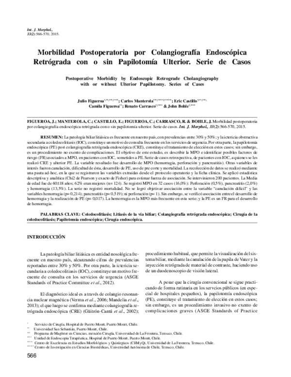 (PDF) Morbilidad Postoperatoria por Colangiografía Endoscópica ...