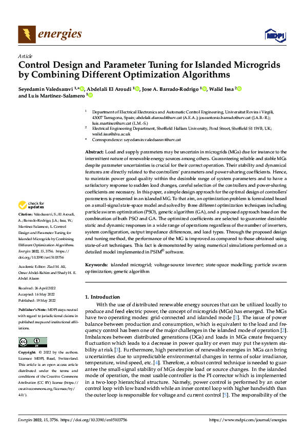 Pdf Control Design And Parameter Tuning For Islanded Microgrids By Combining Different