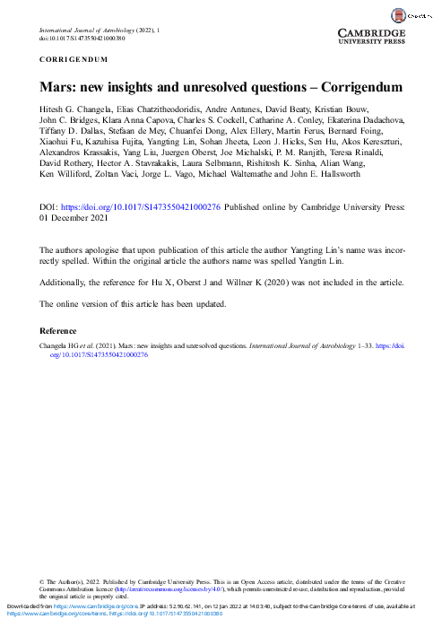 (PDF) Mars: new insights and unresolved questions – Corrigendum | Alex ...