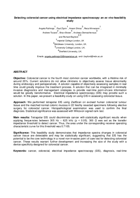 (PDF) Detecting colorectal cancer using electrical impedance ...