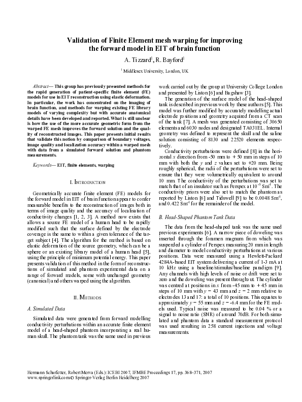(PDF) Validation of Finite Element mesh warping for improving the forward model in EIT of brain ...