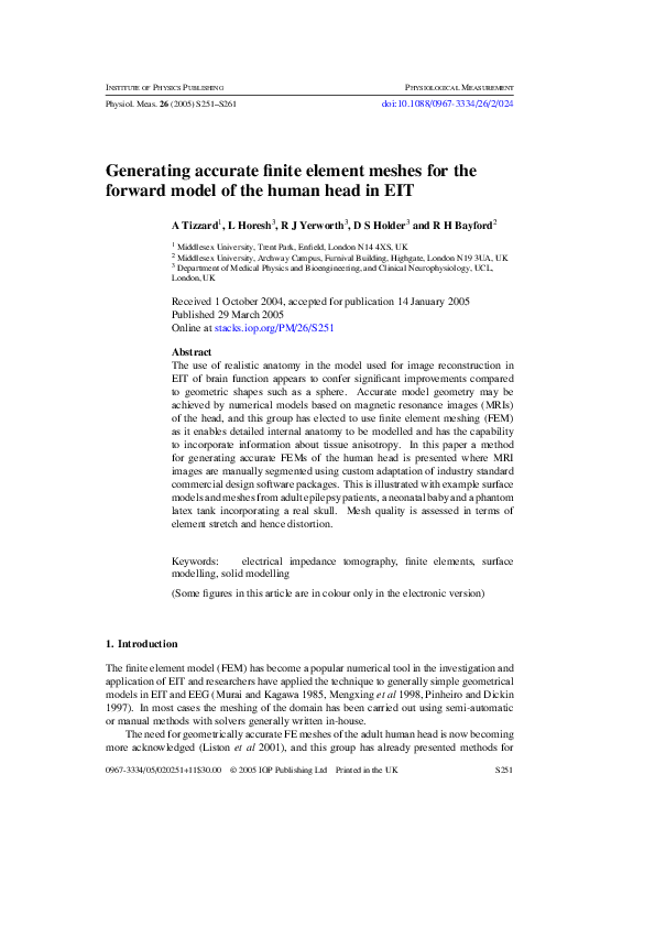 (PDF) Generating accurate finite element meshes for the forward model of the human head in EIT