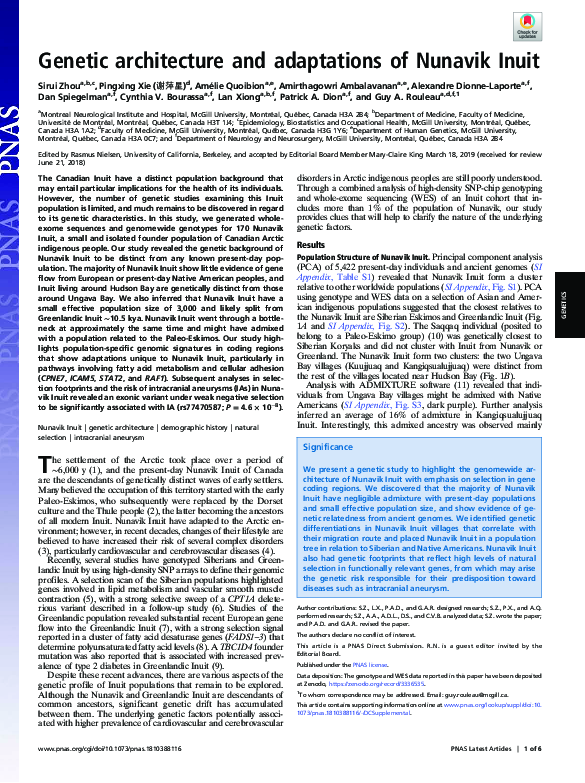 (PDF) Genetic architecture and adaptations of Nunavik Inuit