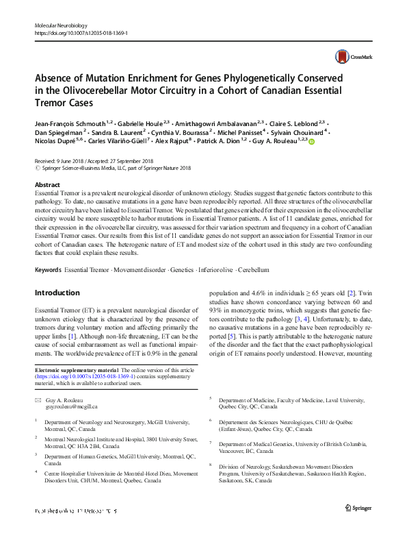 (PDF) No Mutation Enrichment in Essential Tremor Genes