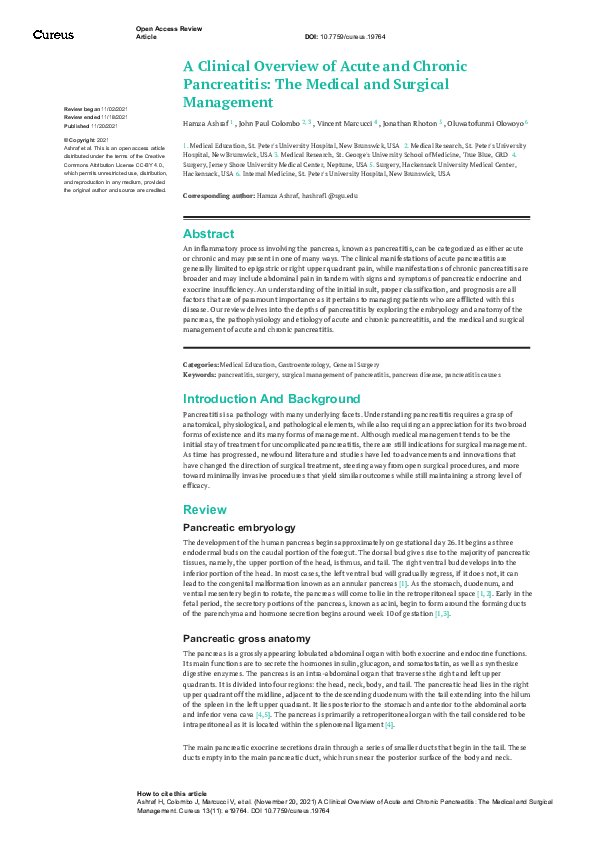 (PDF) A Clinical Overview of Acute and Chronic Pancreatitis: The ...