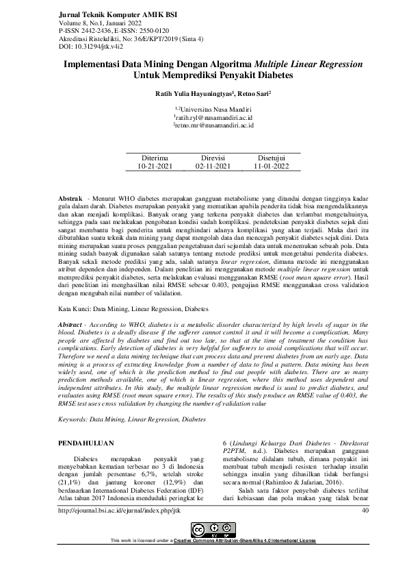 Pdf Implementasi Data Mining Dengan Algoritma Multiple Linear