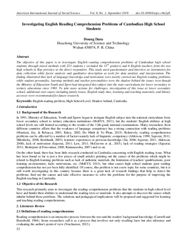 (PDF) Investigating English Reading Comprehension Problems of Cambodian ...