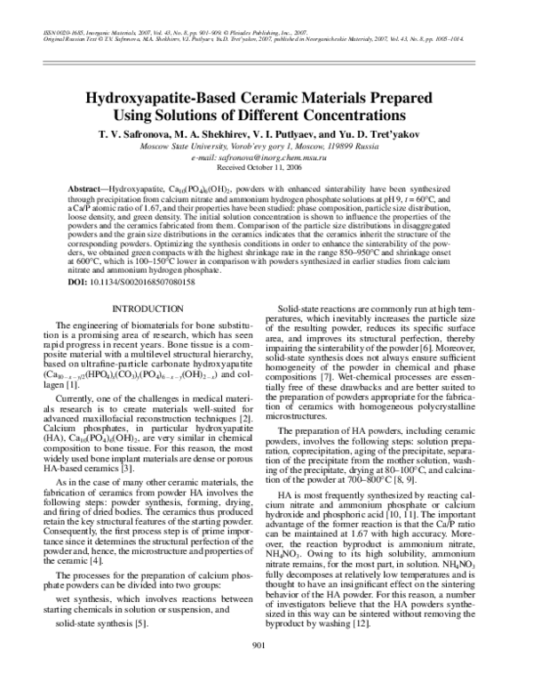 (PDF) Hydroxyapatite-based ceramic materials prepared using solutions ...