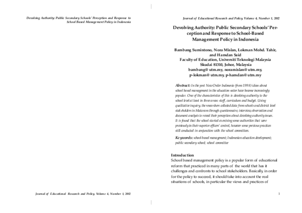 (PDF) Devolving authority: public secondary schools’ perception and response to school-based ...
