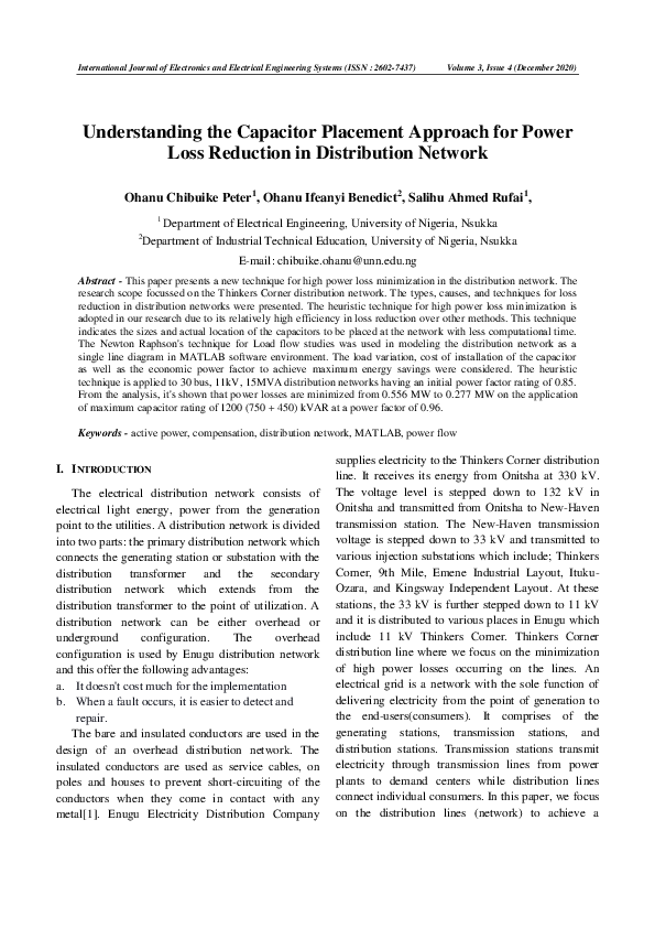 Pdf Understanding The Capacitor Placement Approach For Power Loss Reduction In Distribution