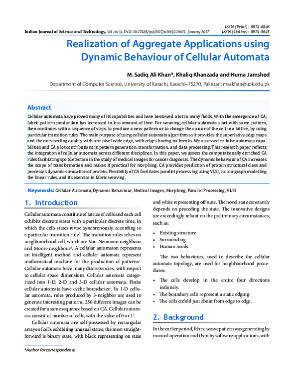 (PDF) Realization of Aggregate Applications using Dynamic Behaviour of Cellular Automata