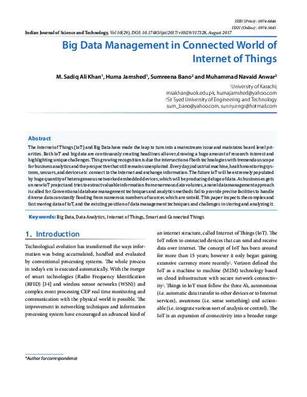 (PDF) Big Data Management in Connected World of Internet of Things