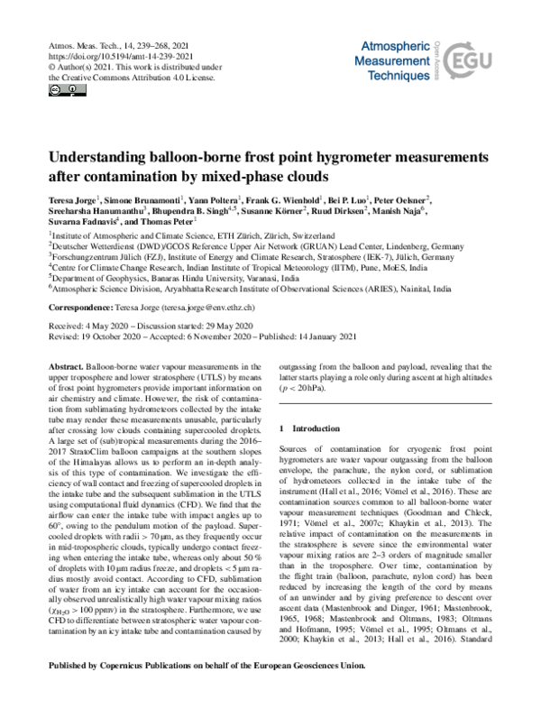 (PDF) Understanding balloon-borne frost point hygrometer measurements ...