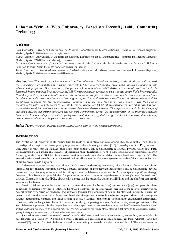 (PDF) Labomat-Web: A Web Laboratory Based on Reconfigurable Computing Technology