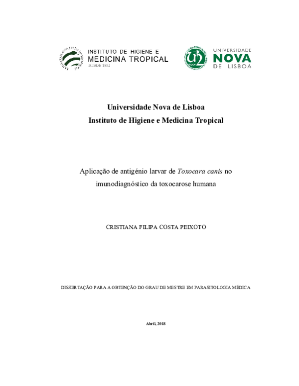 (PDF) Aplicação de antigénio larvar de Toxocara canis no ...