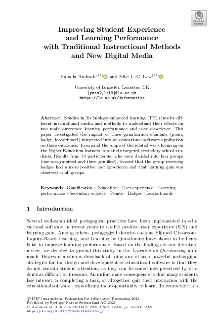 (PDF) Improving Student Experience and Learning Performance with ...