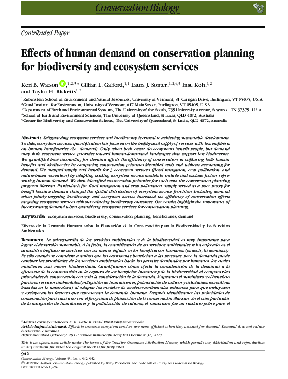 (PDF) Effects of human demand on conservation planning for biodiversity ...