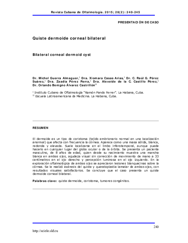 (PDF) Quiste dermoide corneal bilateral